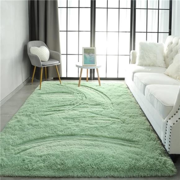 Accents | Fluffy Sage Green Rug For Bedroom Living Room 4x6 Feet ...